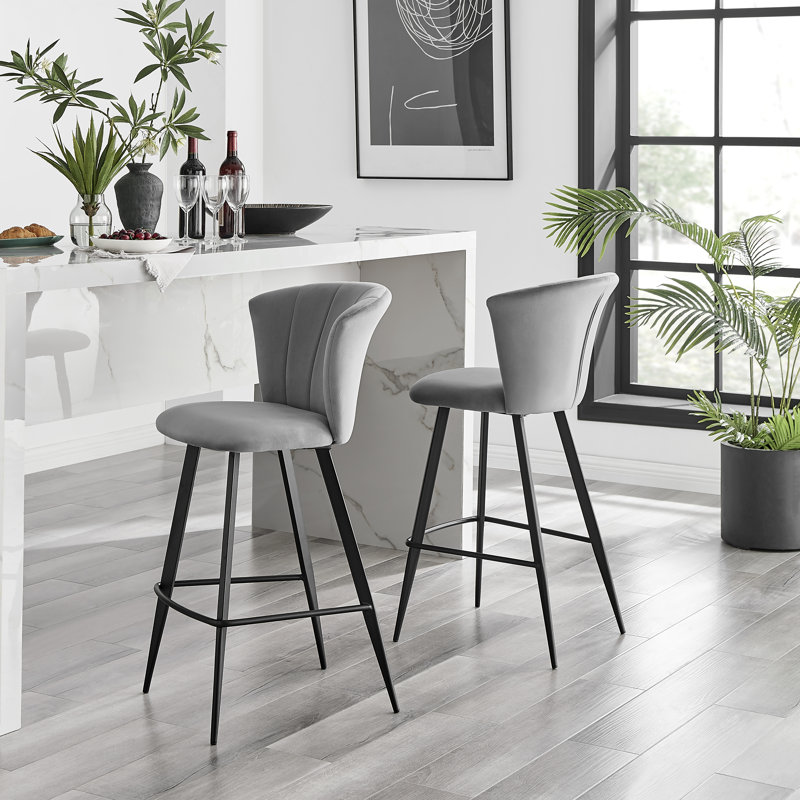 Juno Luxury Velvet Breakfast Bar Stool Set of 2 East Urban Home Base Color Gold Upholstery Black
